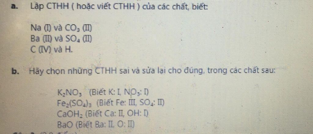 Lập CTHH (hoặc viết CTHH ) của các chất, biết: a. Na () và CO3 (M Ba (I ...