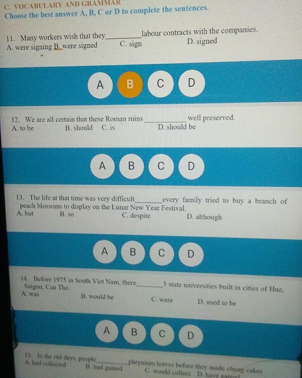 C. VOCABULARY AND GRAMMAR Choose the best answer A, B, C or D to ...