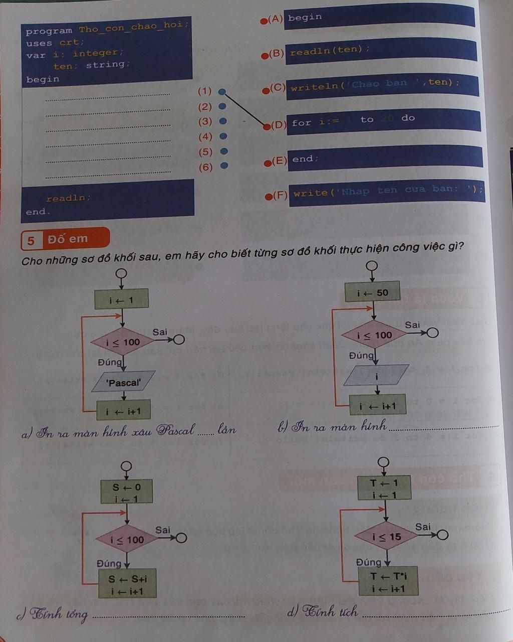 (A) begin program Tho con chao hoi; uses crt; var i: integer; O(B) readln(ten); ten: string ...