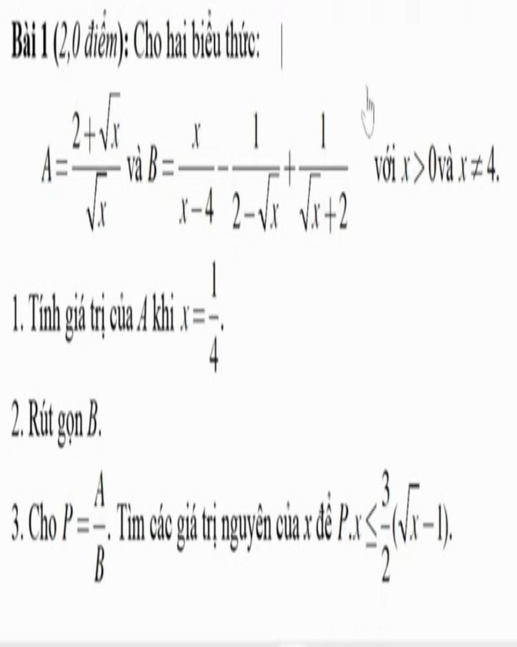 1-4 2-vs vit2 2. Rit g . A 3.Cho P=", Tim cácgi tị nuyn cia đê P. B