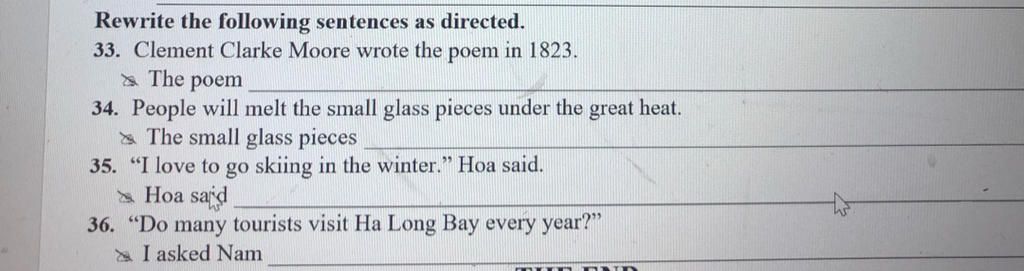 Rewrite the following sentences as directed. 33. Clement Clarke Moore ...