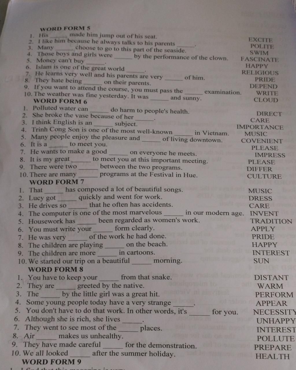 Giúo mình phần word form 5 với ạ WORD FORM 5 1. His made him jump out ...
