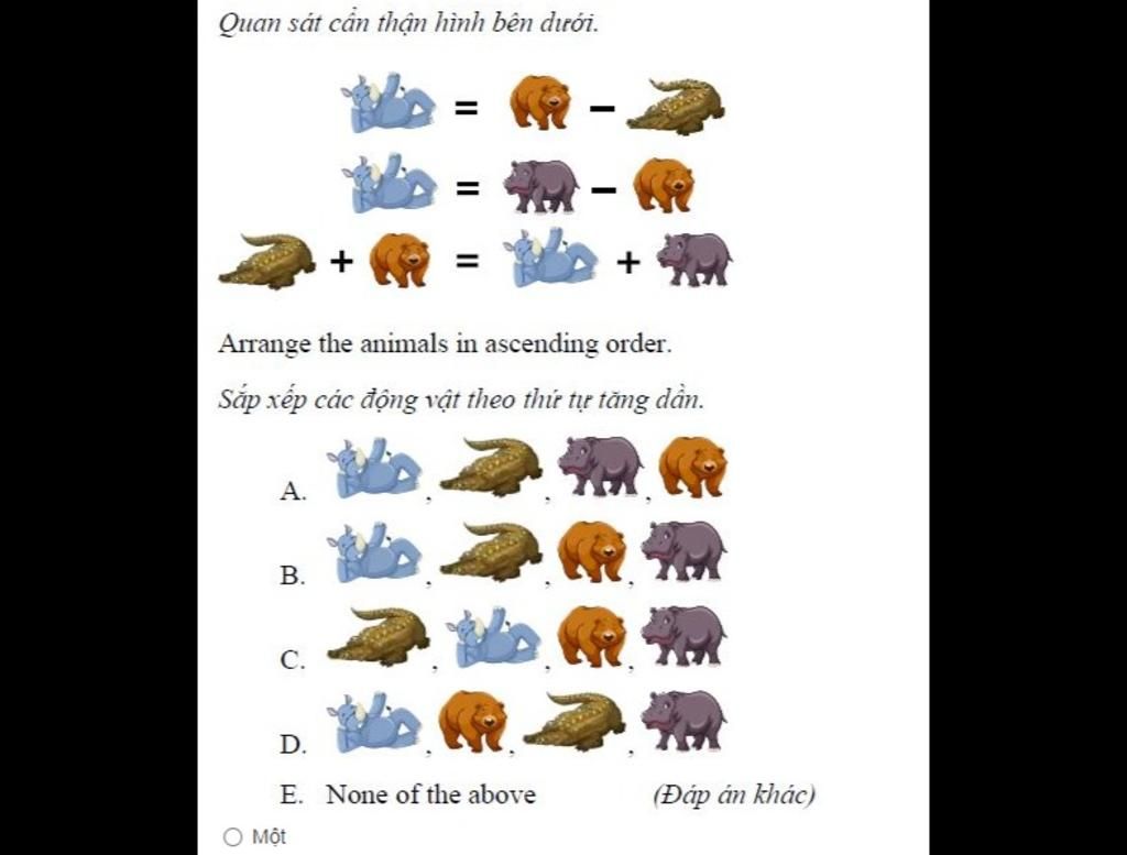 Quan sát cần thận hình bên dıưới. + Arrange the animals in ascending ...