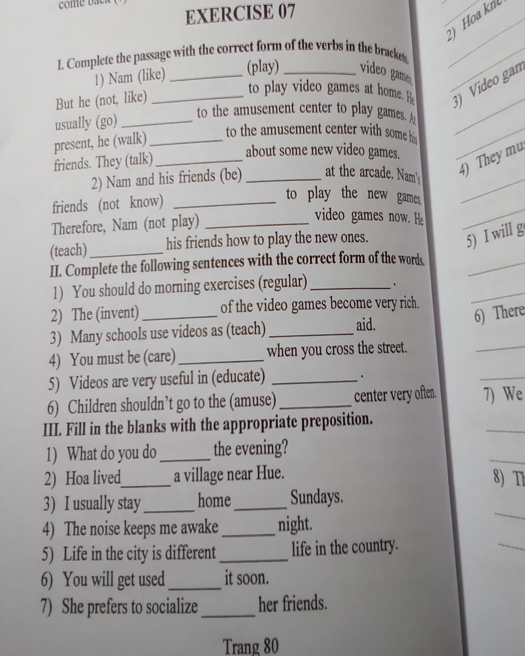 I. Complete the passage with the correct form of the verbs in the ...