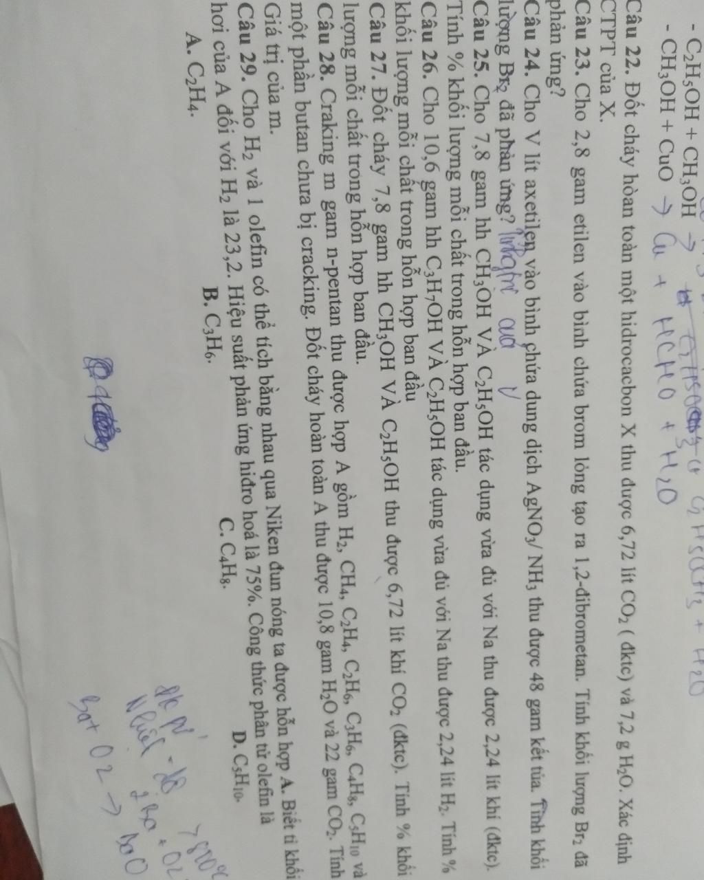 Giải hộ mình vs mình cảm ơn ạ C₂H5OH + CH3OH - CH3OH + CuO → Cu 12/ ...