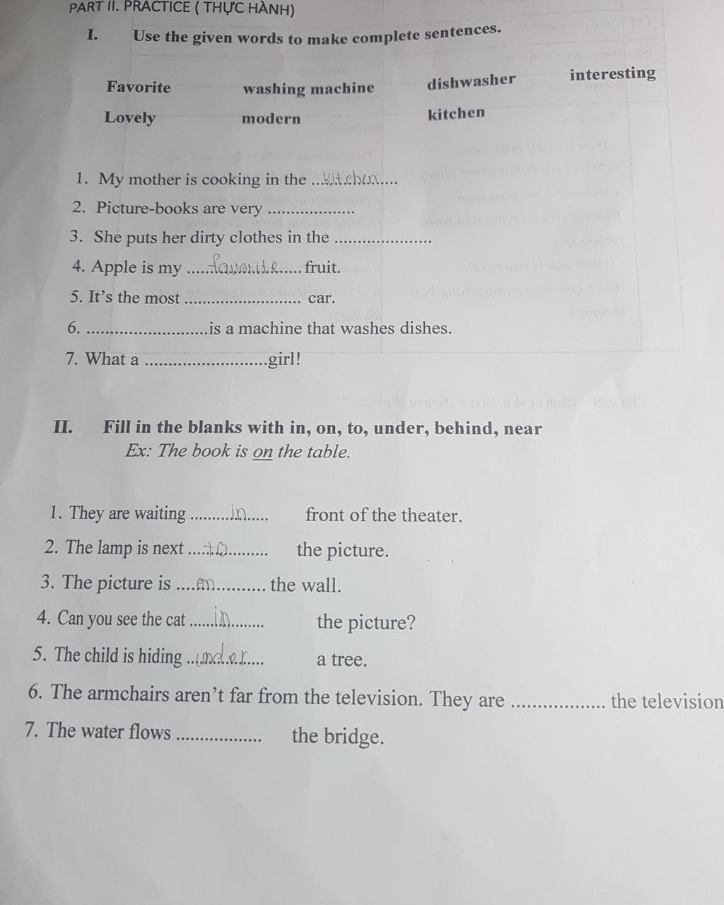PART II. PRACTICE ( THỰC HÀNH) I. Use the given words to make complete ...