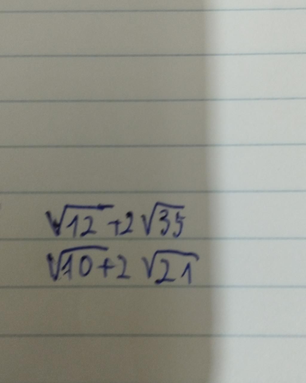 Giúp em vs ạ em cảm ơn Tính: `\sqrt{12+2\sqrt{35}}` `\sqrt{10+2\sqrt{21 ...