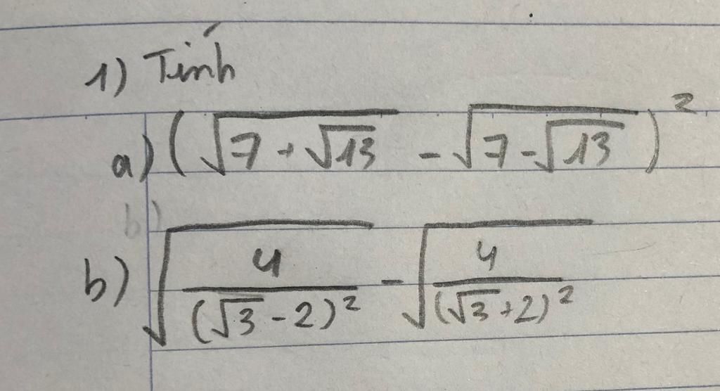 1) Timh a) (17.13 - 17-11 b) (√3-2) ² 4 (√√3+2)²