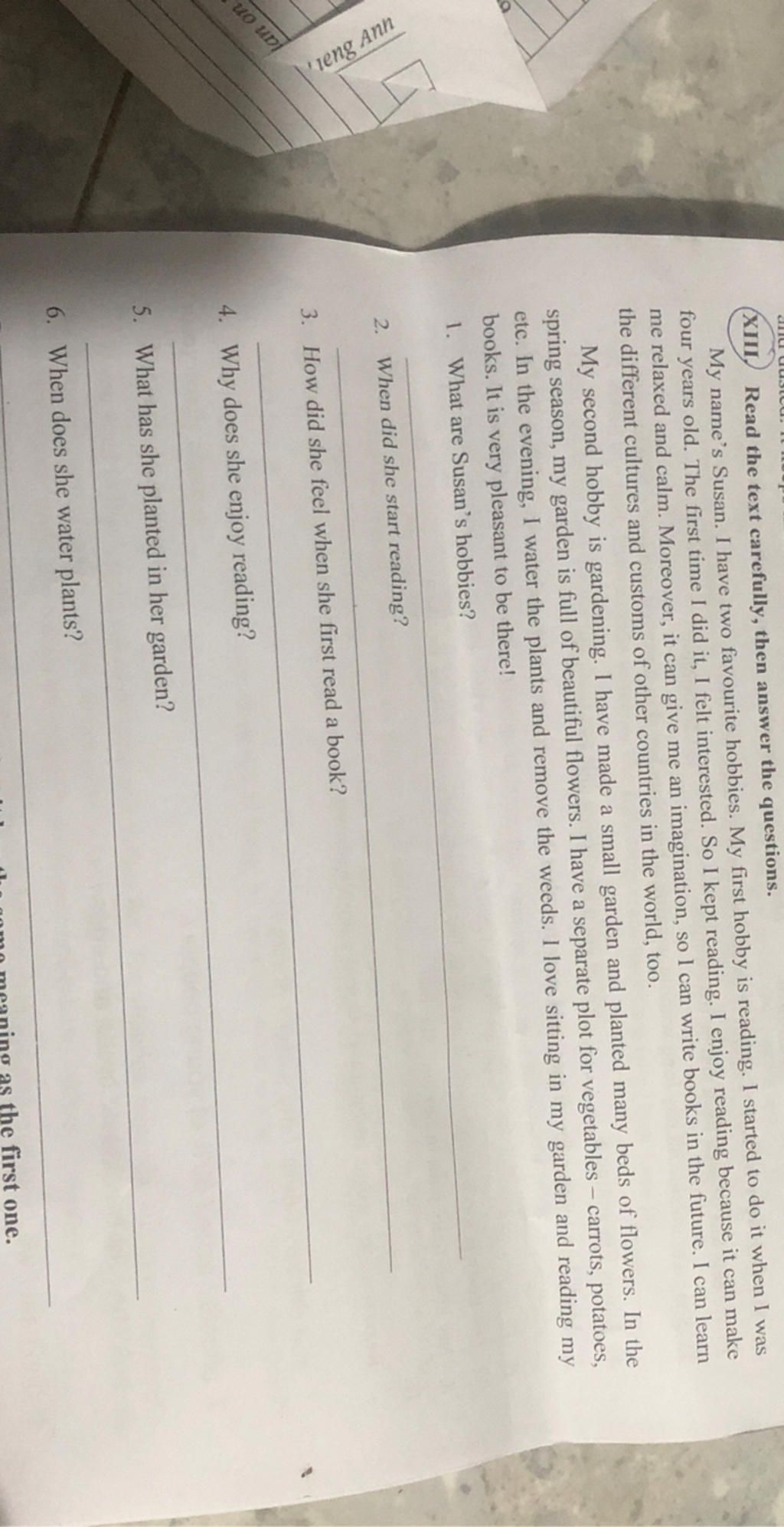 leng Ann uo uni and Read the text carefully, then answer the questions ...