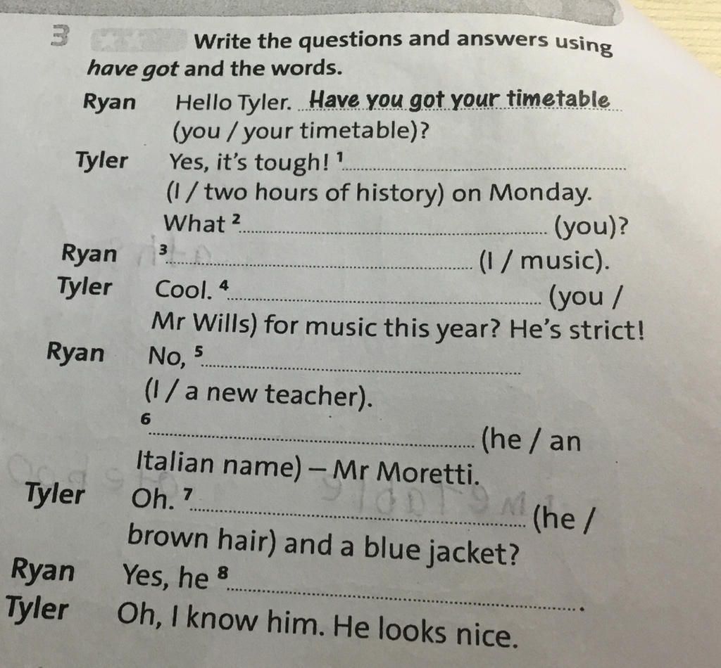 3 G Write the questions and answers using have got and the words. Ryan ...