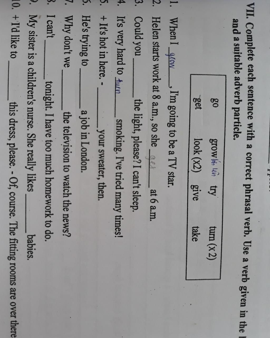 VII. Complete each sentence with a correct phrasal verb. Use a verb ...