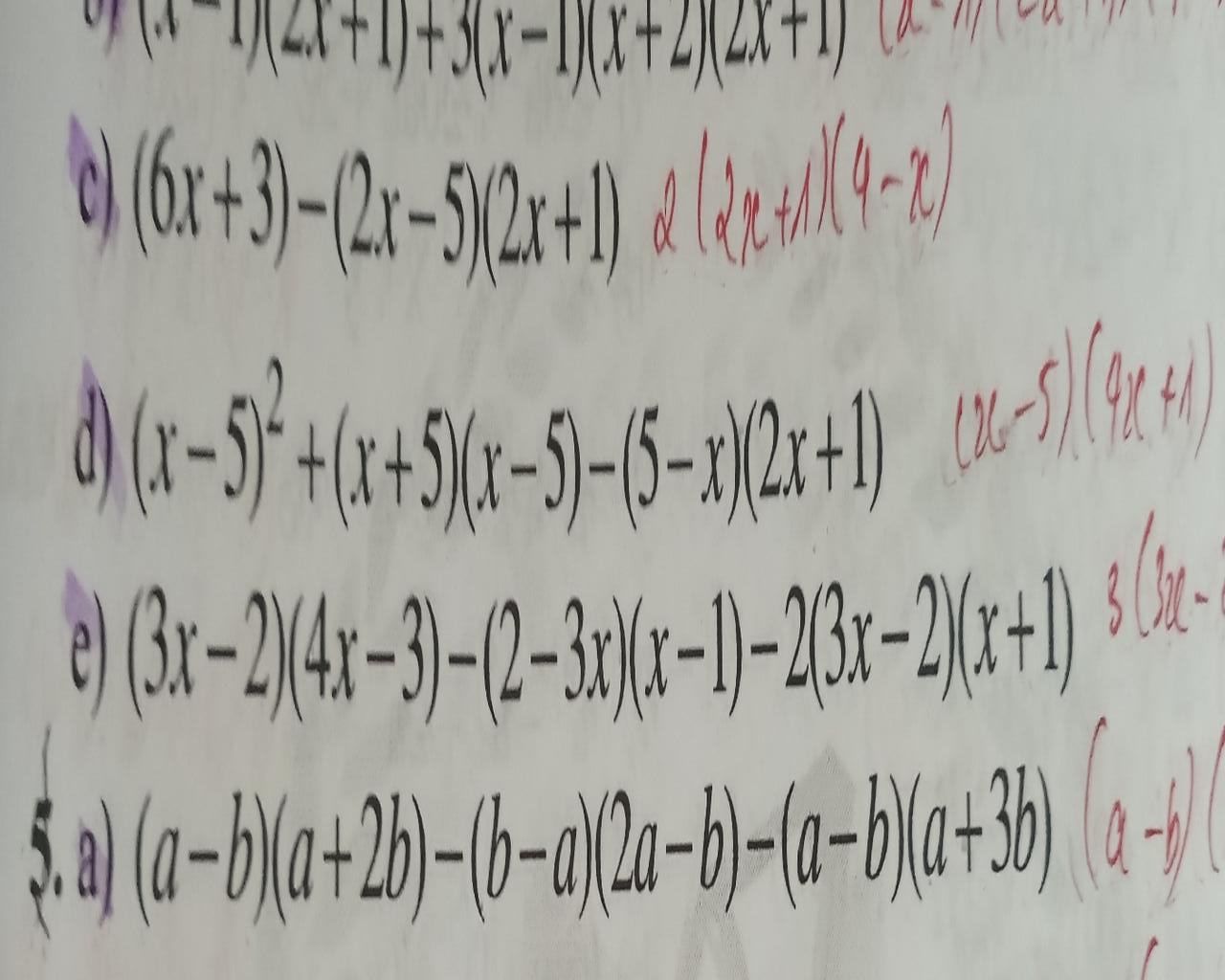 (2X+1) 6) (6x+3)-(2x-5)(2x+1) a (x+84-2) d) (x-5)+(x+5)(x-5)-(5-x)(2x+1 ...
