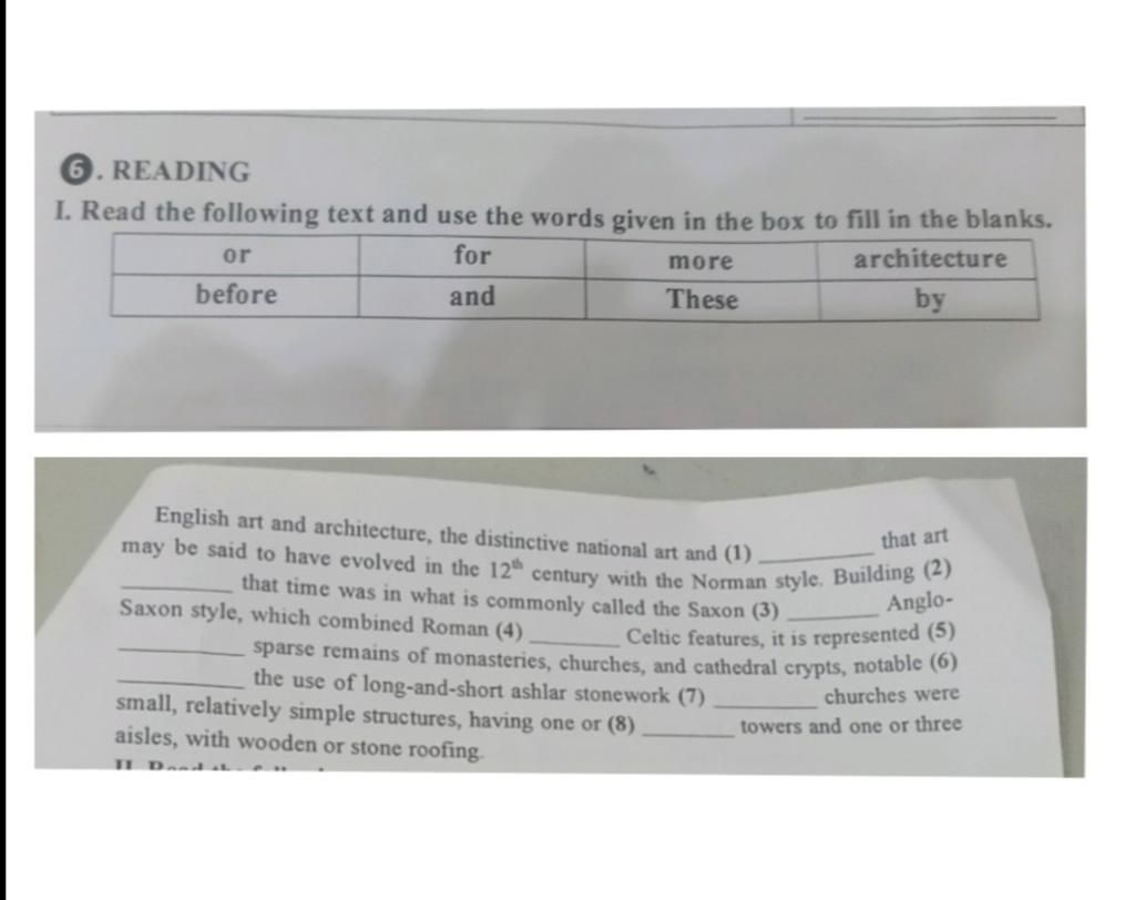 6. READING I. Read the following text and use the words given in the box to fill in the blanks ...