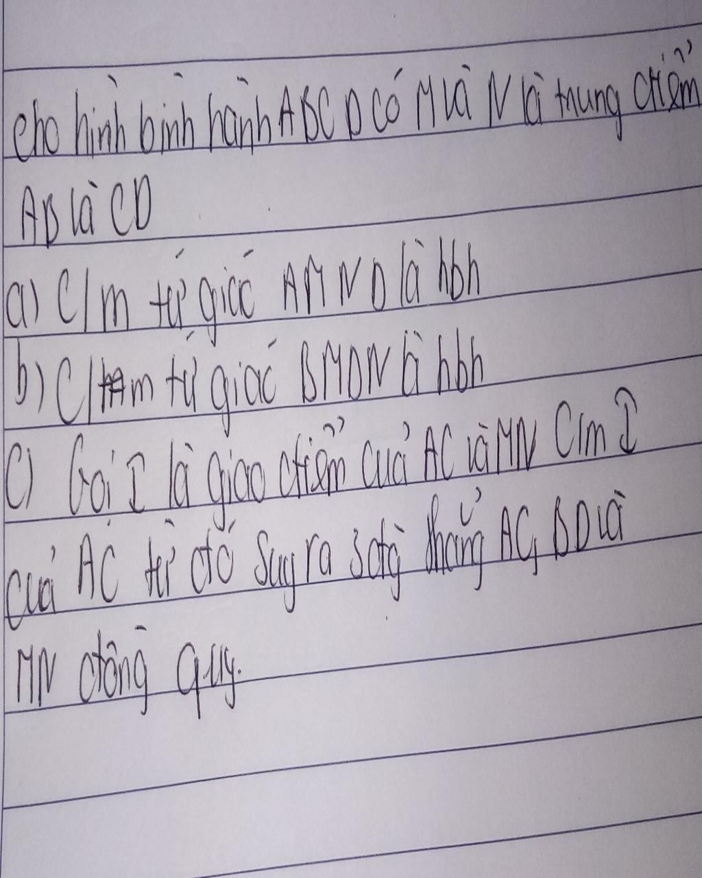 Mọi ng giúp em bài hình này vói ạ, em cần gấp cho hình bình hành ABC có ...