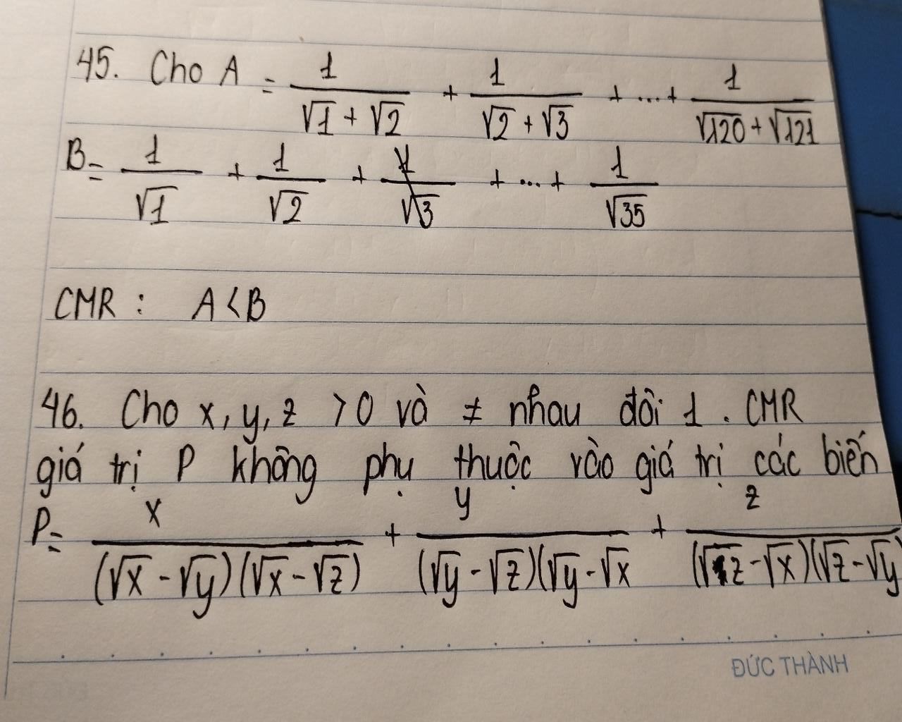 Giúp e 2 bài này chỉ tiết e sẽ vote 5* ạ !!!! 45. Cho A B-1 £ √√7 + √2 ...