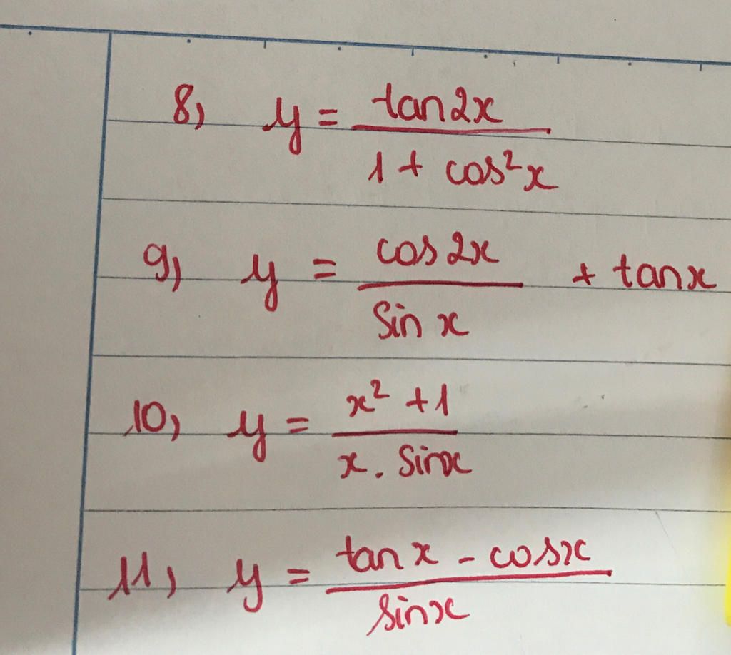 Giai giúp mình mấy câu này vs tìm tập xác định 8₂ y = 9₁ y = 10, у= tan ...