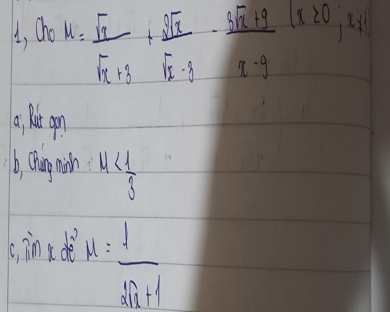 Mn giúp em vs ạ mai em phải nộp rồi 1, Cho M là a, Rut gon b, Chứng minh: 121 cầm x để M 2, Cho ...