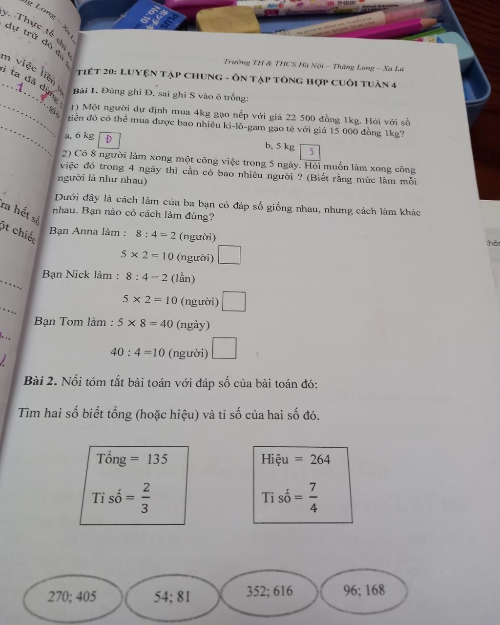 Bài 1. Đúng ghi Đ, sai ghi S vào ô trống: - cứng : 1) Một người dự định mua 4kg gạo nếp với giá ...