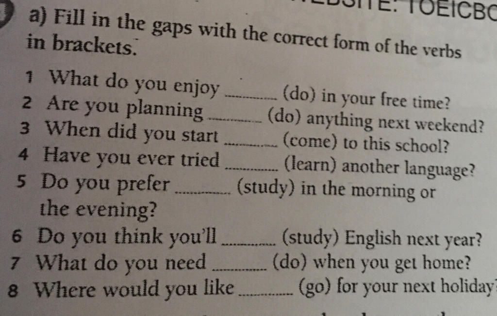 ICBC a) Fill in the gaps with the correct form of the verbs in brackets ...