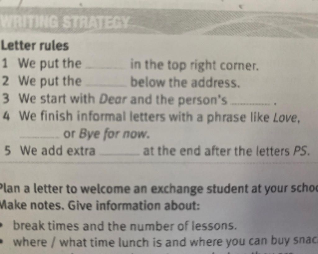 WRITING STRATEGY Letter rules 1 We put the 2 We put the 3 We start with ...