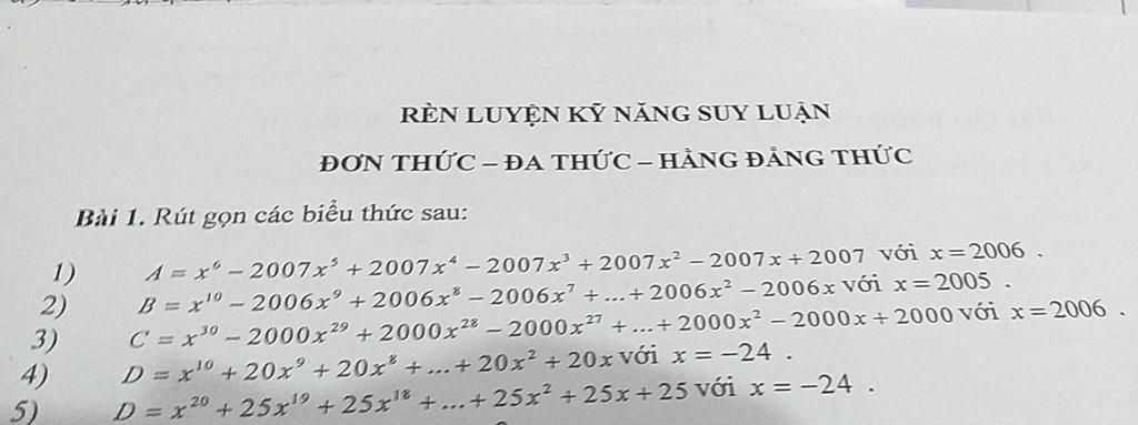 2) 1) 3) 4) 5) RÈN LUYỆN KỸ NĂNG SUY LUẬN ĐƠN THỨC – ĐA THỨC – HÀNG ...