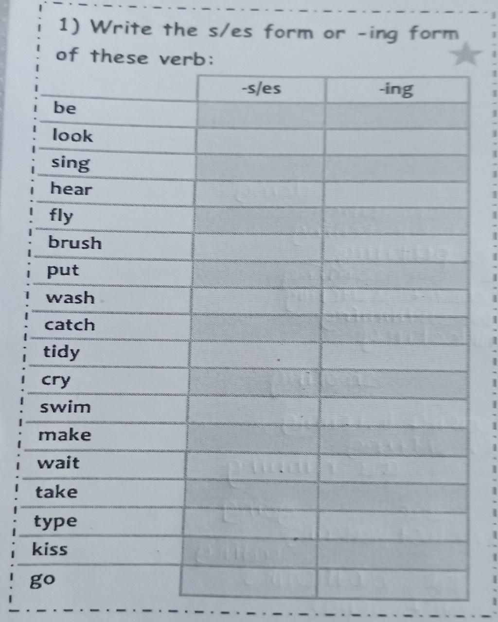 1 i 1) Write the s/es form or -ing form of these verb: be look sing ...
