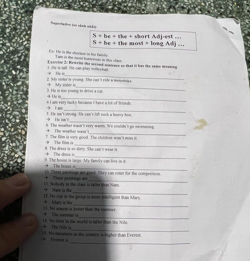 Superlative (so sánh nhất) S+ be + the + short Adj-est ... S+ be + the ...