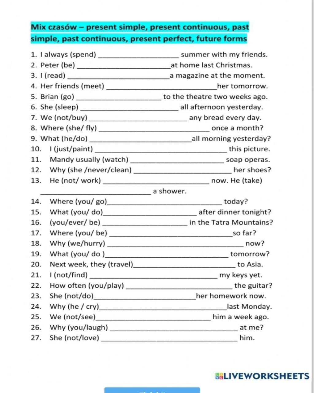 Present simple present continuous future simple worksheets ...