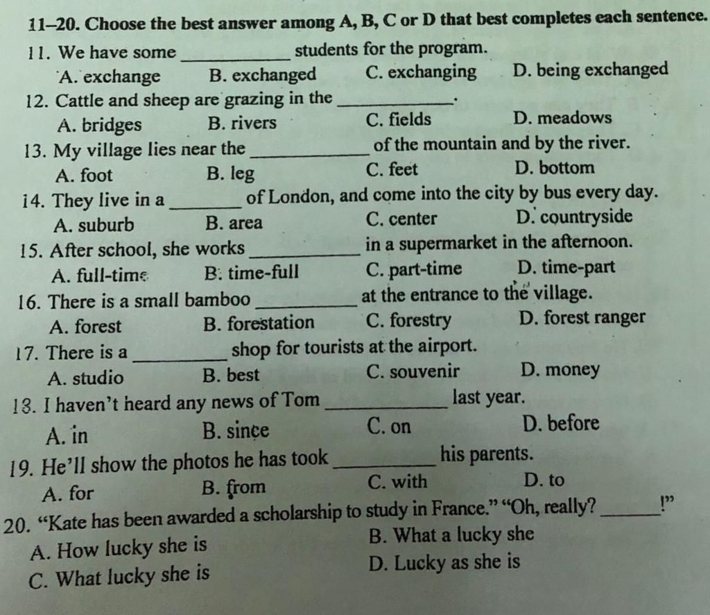 11-20. Choose the best answer among A, B, C or D that best completes ...
