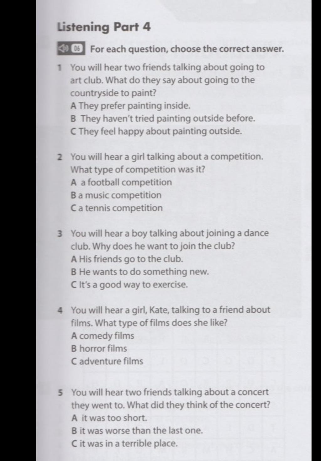 Listening Part 4 06 For each question, choose the correct answer. 1 You ...