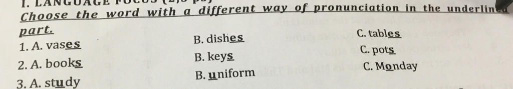 Choose the word with a different way of pronunciation in the underlined ...