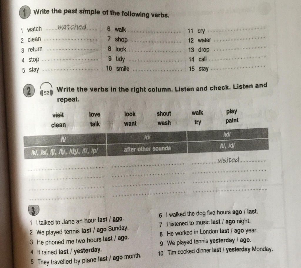 1. Write the past of the following verbs 2. Write the verbs in the ...