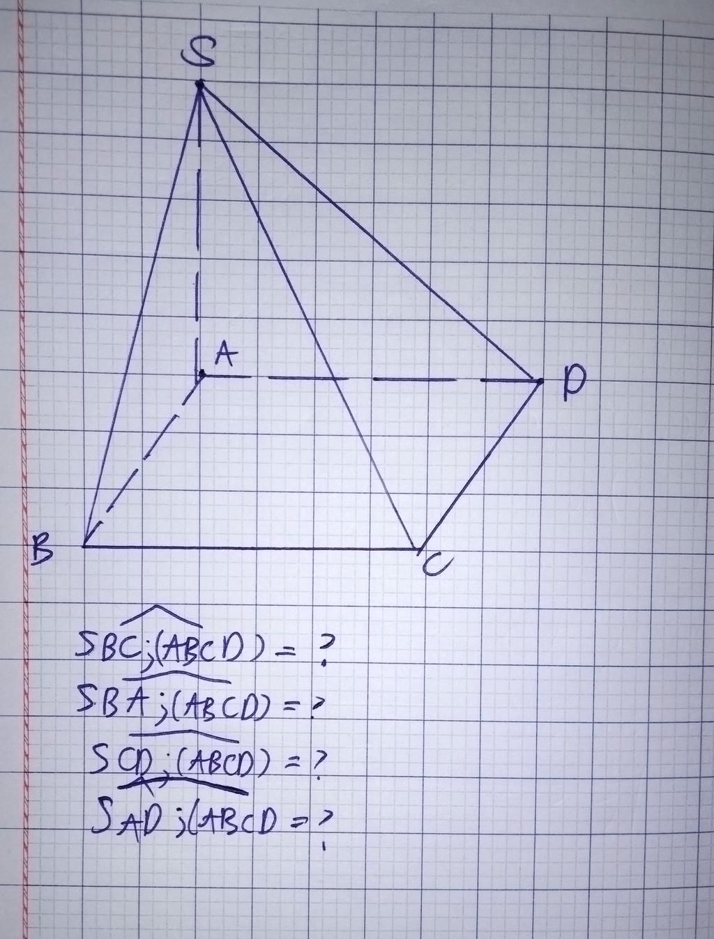 Giúp mình với SBC;(ABCD)=? SBA;(ABCD)=? SCD;(ABCD)=? SAD;(ABCD)=?B G A ...