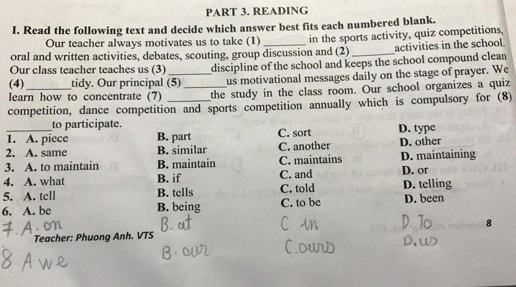 PART 3. READING I. Read the following text and decide which answer best ...