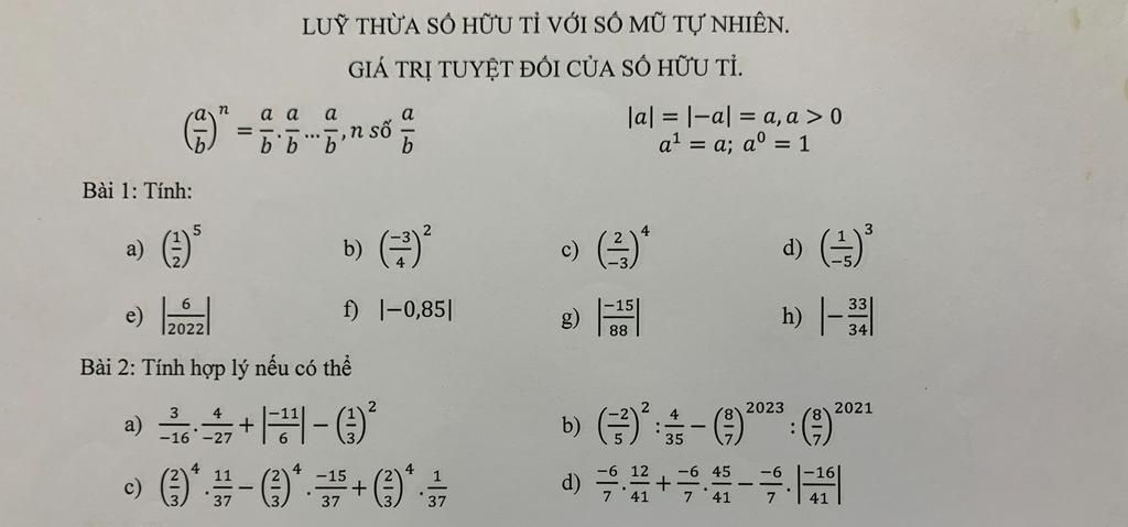 Bài 1: Tính: 5 2022 72 Bài 3: Tìm x LUỸ THỪA SỐ HỮU TỈ VỚI SỐ MŨ TỰ ...