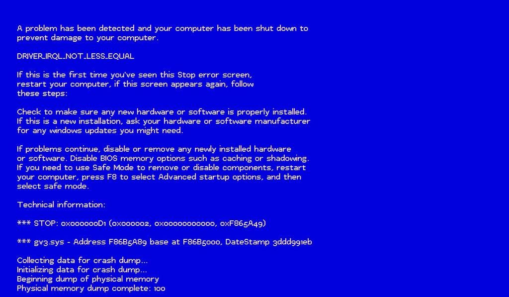 A problem has been detected and your computer has been shut down to ...