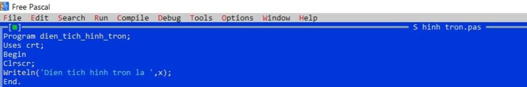 Free Pascal File Edit Search Run Compile Debug Tools Options Window Help FO Program dien_tich ...