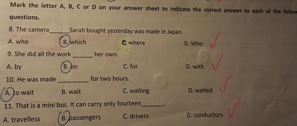 Mark the letter A, B, C or D on your answer sheet to indicate the ...