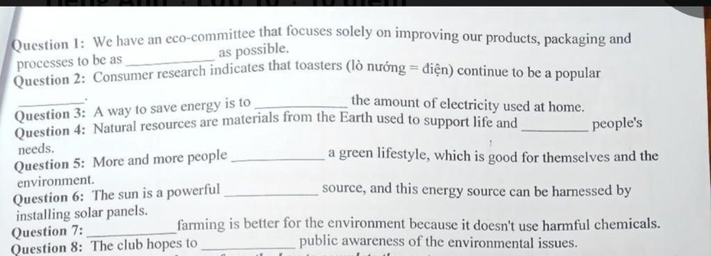 raise; reduce; meet; energy; organic; adopt; household appliances; eco ...