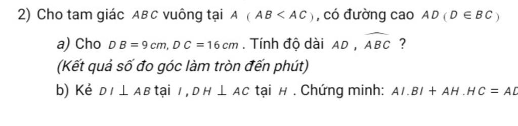 2) Cho tam giác ABC vuông tại A ( AB