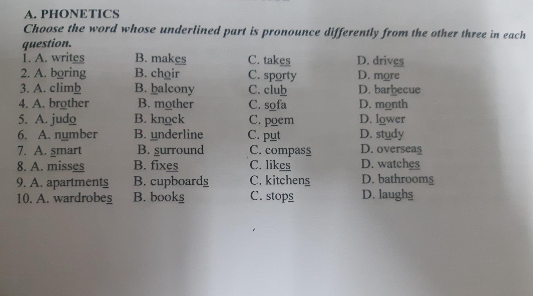 A. PHONETICS Choose the word whose underlined part is pronounce ...
