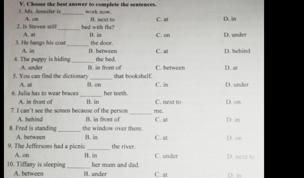 V. Choose the best answer to complete the sentences. 1. Ms. Jennifer is ...
