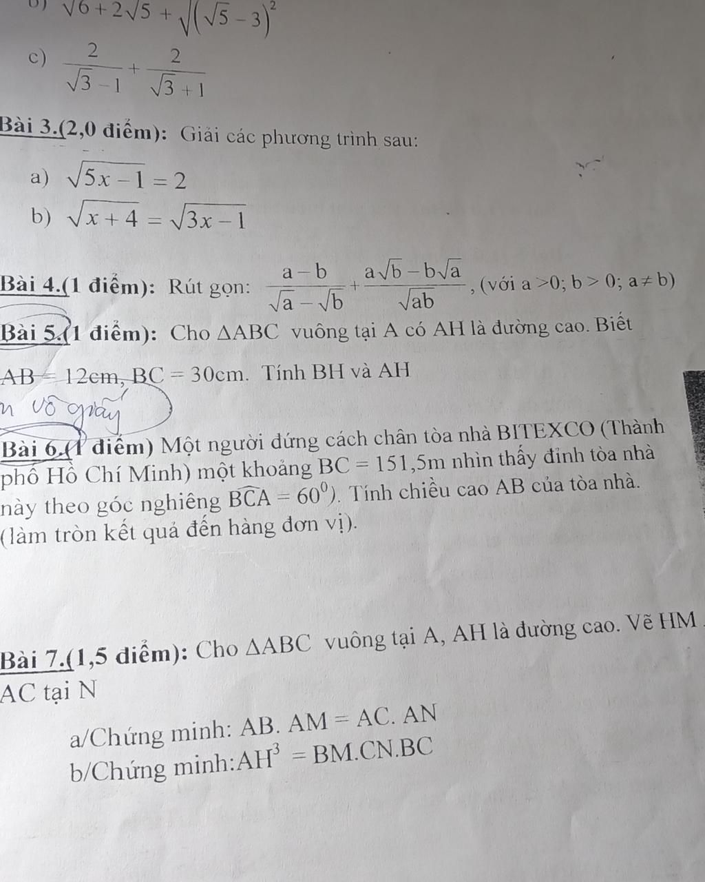 c) √6+2√5 + √(√5-3) 2 2 √3-1 √√3+1 + Bài 3.(2,0 điểm): Giải các phương ...