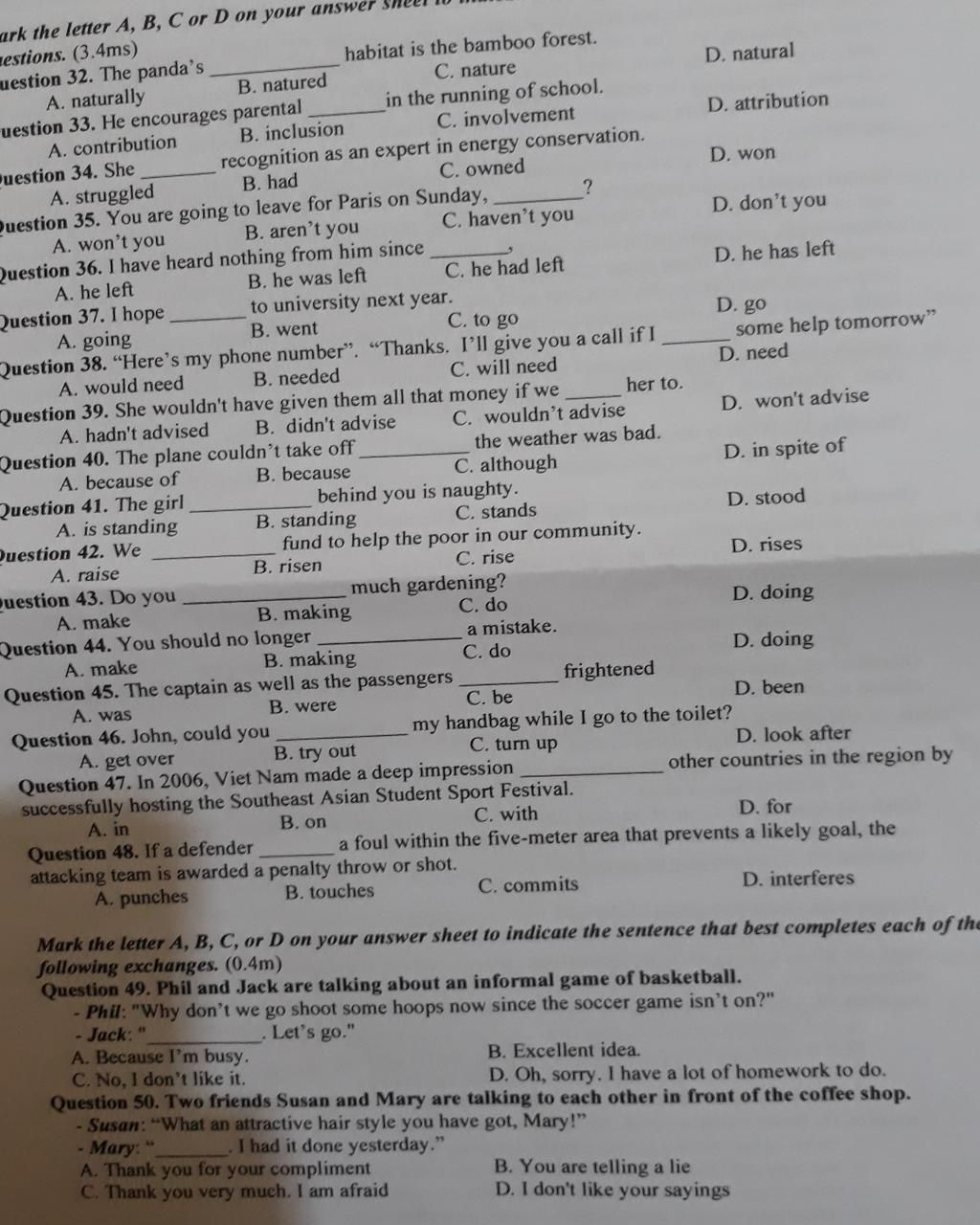 ark the letter A, B, C or D on your answer estions. (3.4ms) question 32 ...