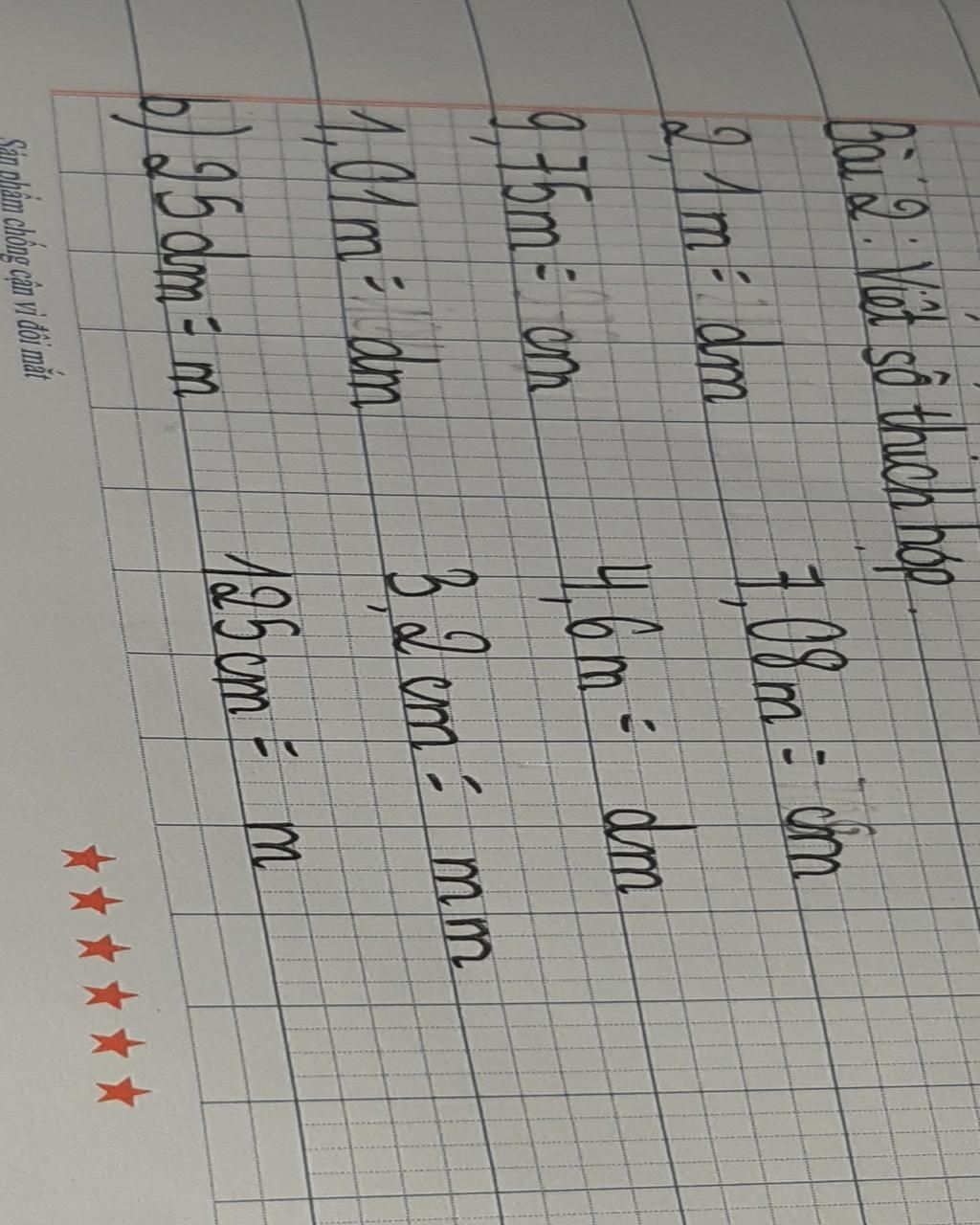 Bài 2: Việt số thích hợp 2 1m - dm 9,75m= om 1,01m² dm b) 25 dm = m Sản ...