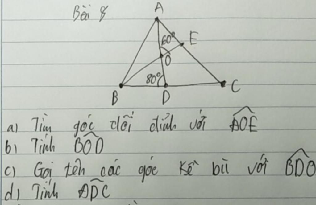 Bea & A 60% E 80% D с B ai Tìm góc đối đỉnh với ĐOÈ bị Tính Bồn c) Gọi ...