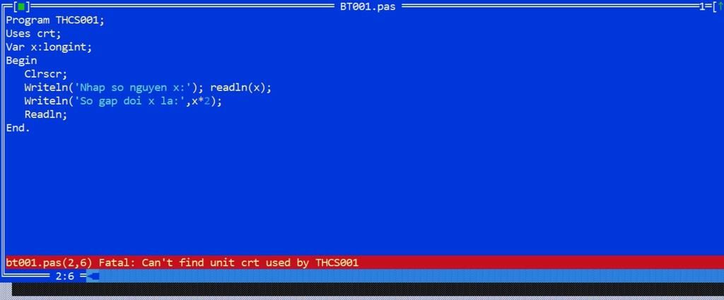 Mọi người có ai biết sửa lỗi này trong free pascal không ạ?FO] Program THCS001; Uses crt; Var x ...