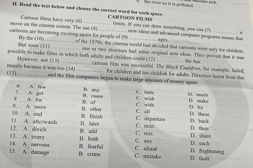 Read the text below and choose the correct word for each space II. Read ...