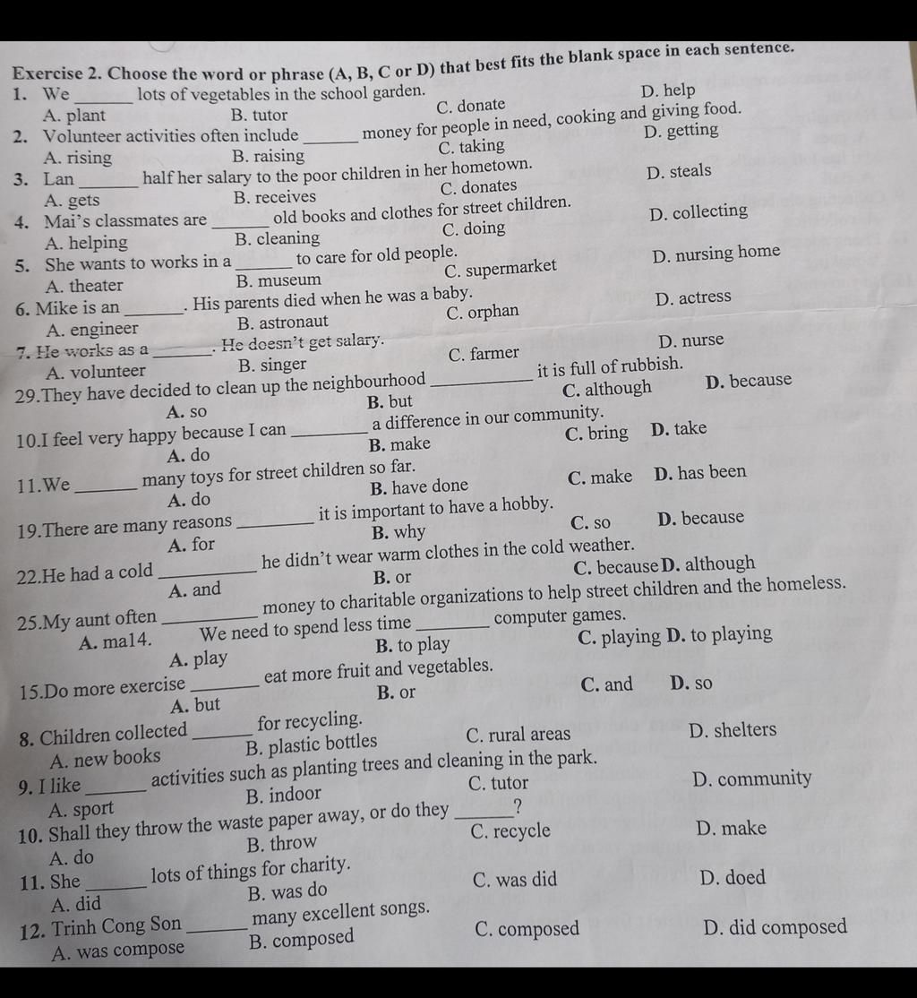 Exercise 2. Choose the word or phrase (A, B, C or D) that best fits the blank space in each ...