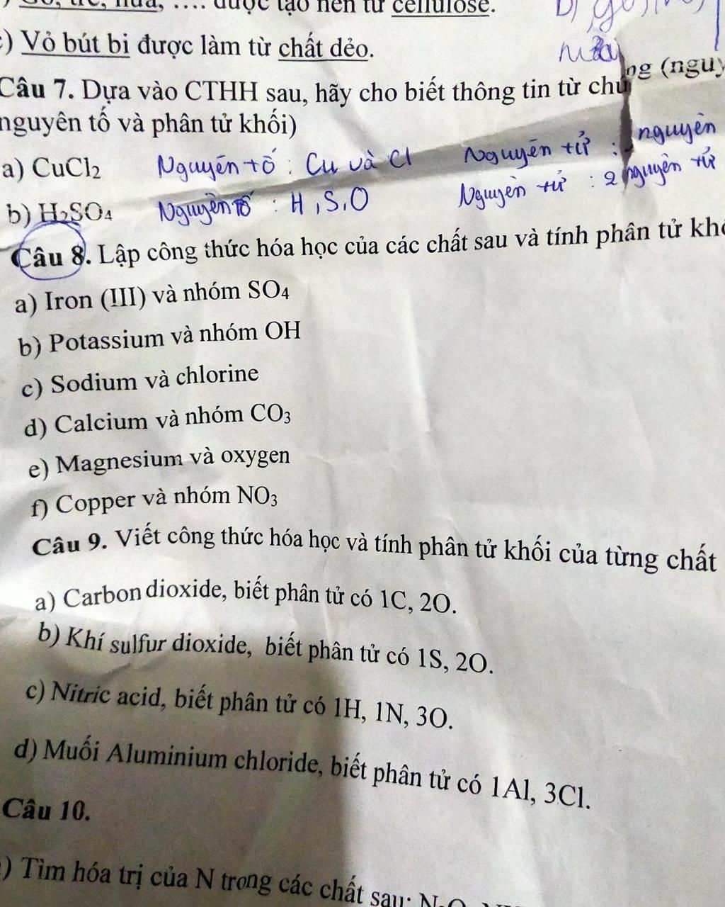 Lập công thức hóa học của các chất sau và tính phân tử khối tao ne tu ...